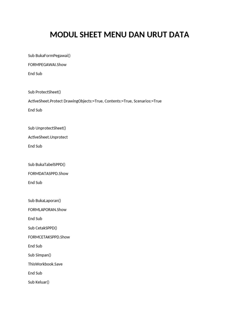 Modul Sheet Menu Dan Urut Data | PDF