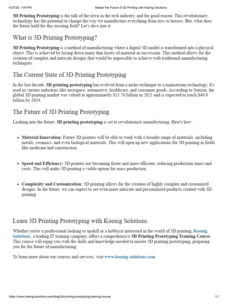 Master the Future of 3D Printing With Koenig Solutions | PDF | 3 D ...