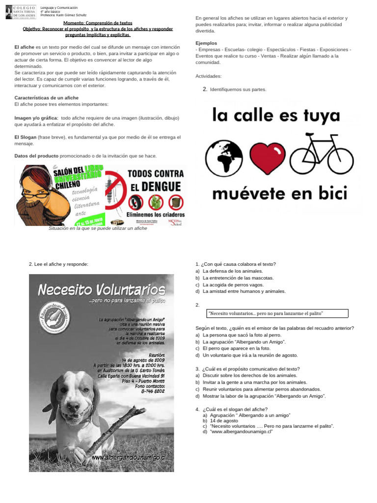 Momento Comprensión de Textos El Afiche (1) | PDF | Póster | Comunicación