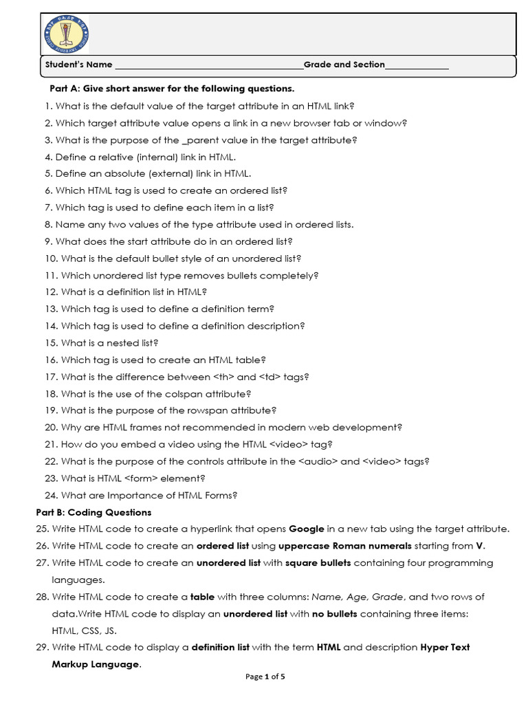 Grade 11 CTE (WEB) 3rd Quarter Worksheet | PDF | Html Element | Html