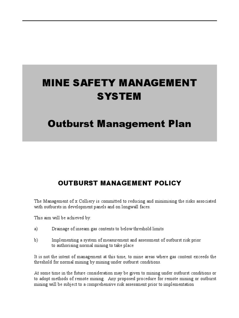 Mine Safety Management System Outburst Management Plan | Download Free ...