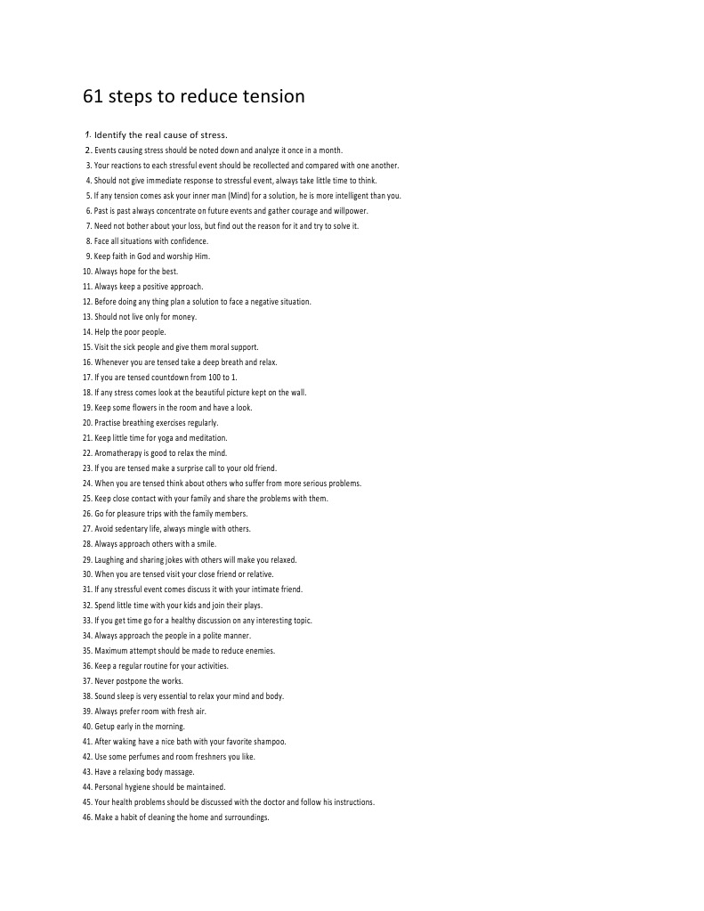 61 Steps To Reduce Tension | PDF | Sleep | Psychological Concepts