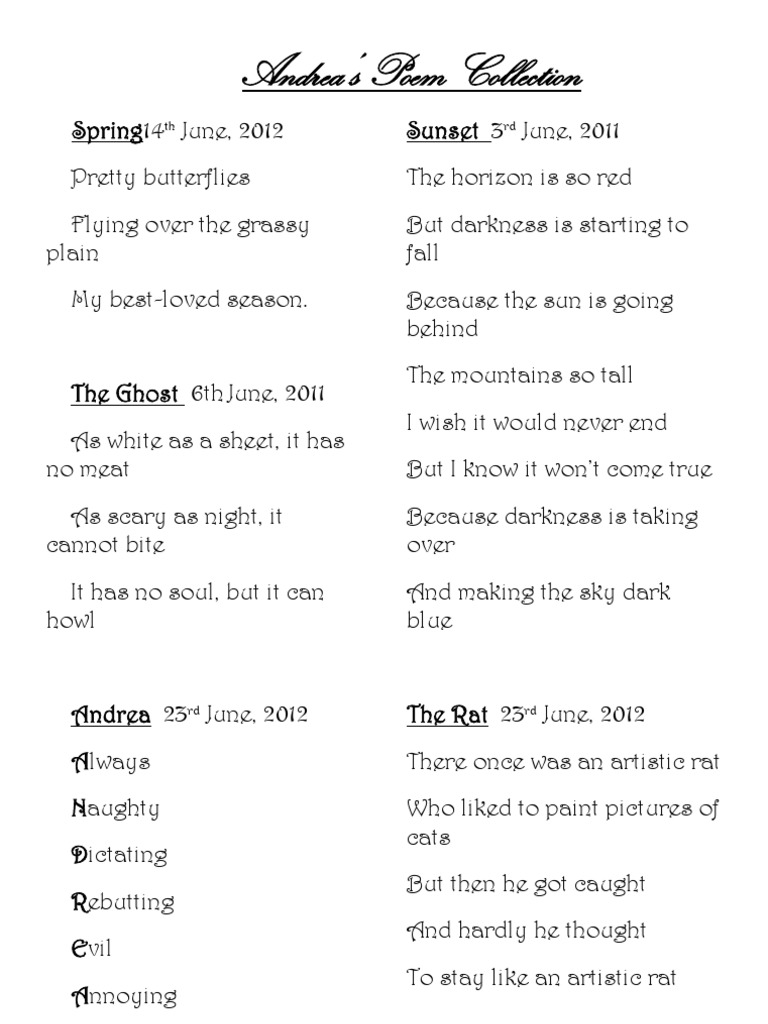 Andrea's Poem Collection: Nature & Imagination | PDF