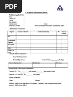 Candidate Information Form Template | PDF | Career & Growth