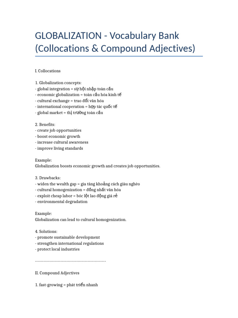 Globalization Vocabulary | PDF | Globalization | Economies