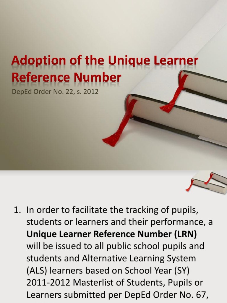 Adoption of The Unique Learner Reference Number | Download Free PDF ...