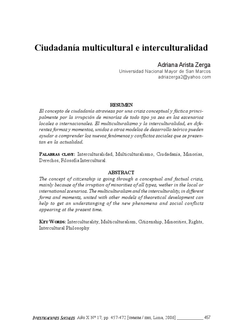 Arista Zerga Adriana Ciudadania Multicultural e Interculturalidad | PDF ...