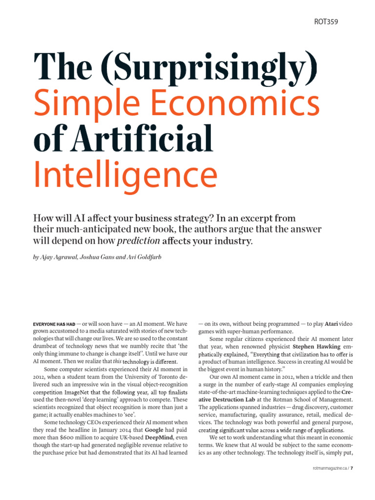 The (Surprisingly) Simple Economics of Artificial Intelligence | PDF ...