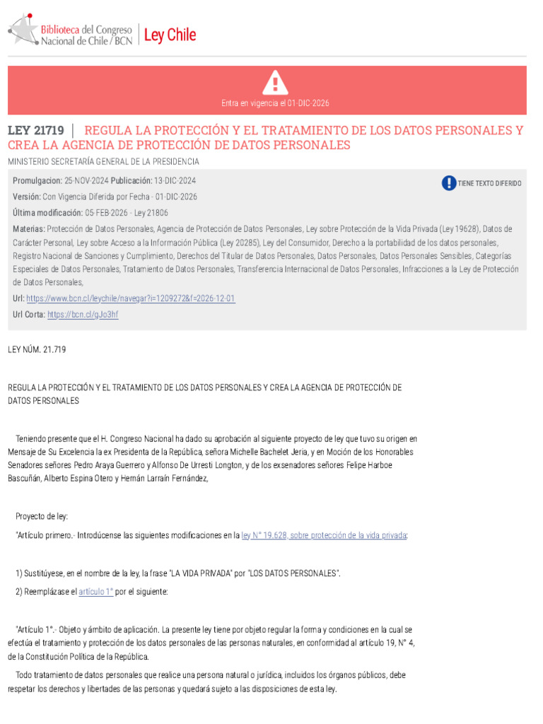 Ley Chile - Ley 21719 - Biblioteca Del Congreso Nacional | PDF ...