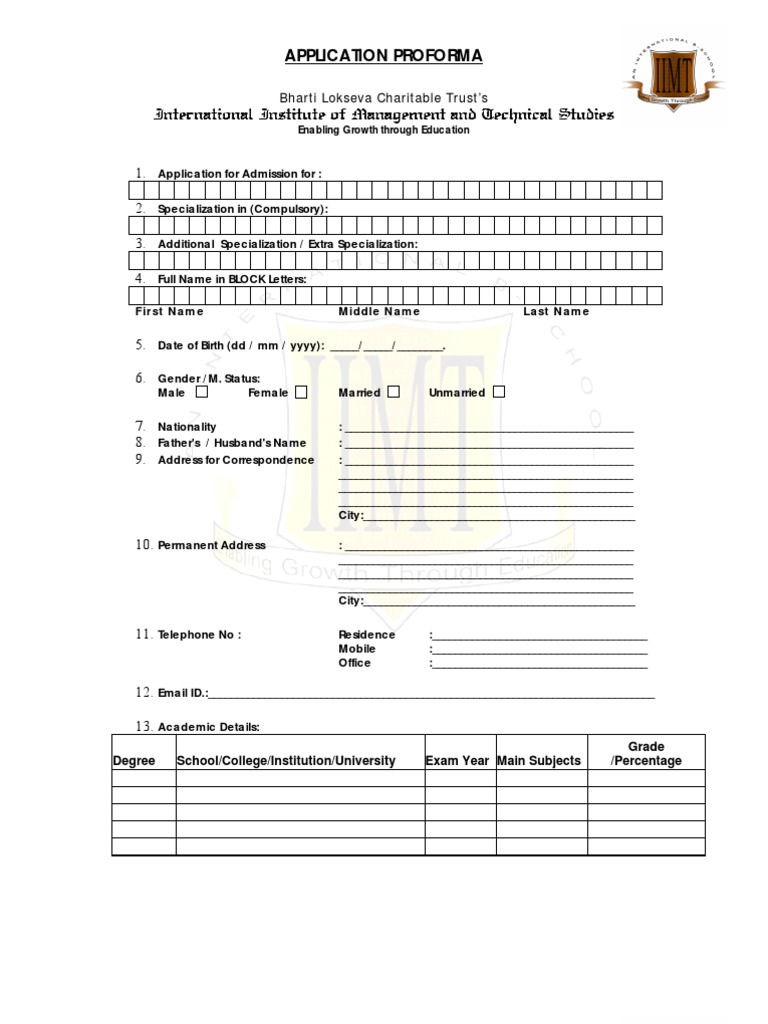 Admission Form for IIMT | PDF | Finance & Money Management