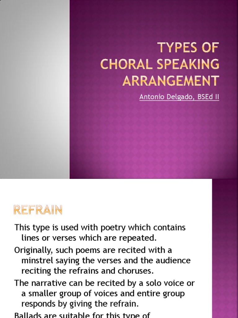 Types of Choral Speaking Arrangement | PDF | Refrain | Poetry