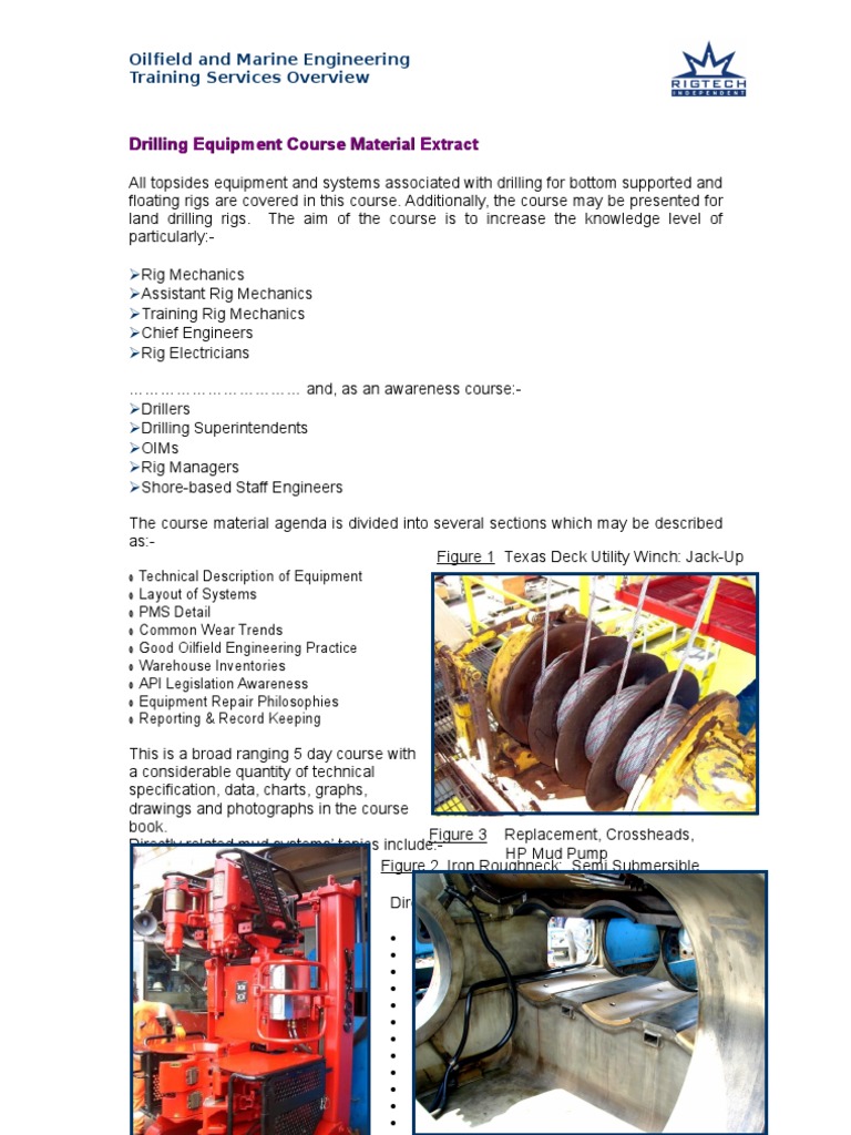 Drilling Equipment Training Overview | PDF | Drilling Rig | Oil Well