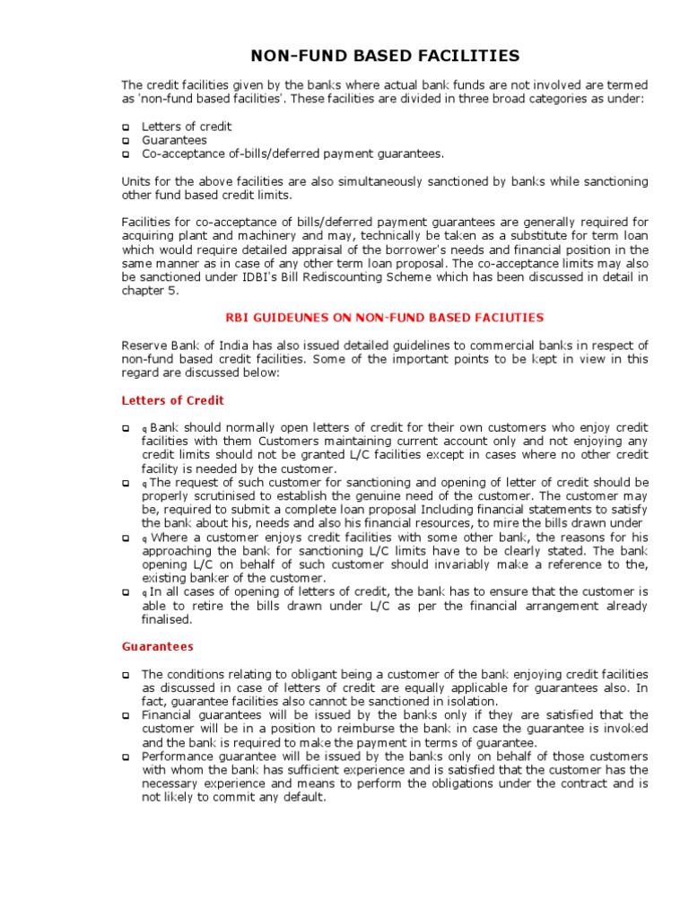 Non-Fund Based Credit Facilities Overview | PDF | Letter Of Credit ...