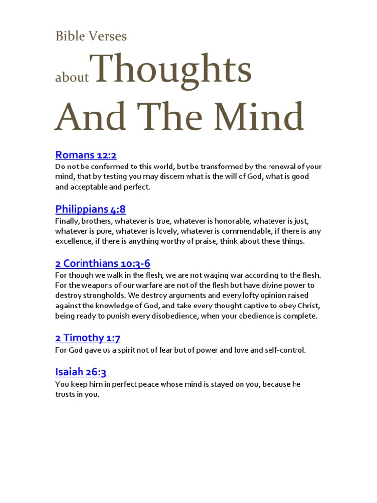 Bible Verses About Thoughts and The Mind | PDF | Bible Content ...