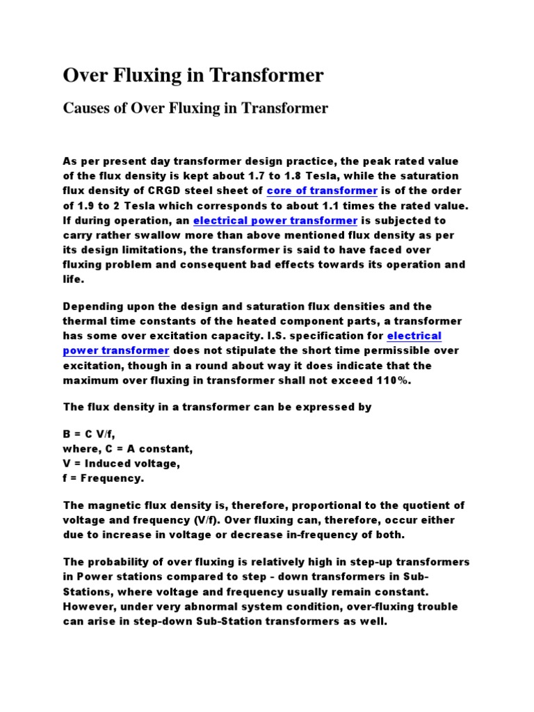 Over Fluxing in Transformer | Download Free PDF | Transformer | Relay