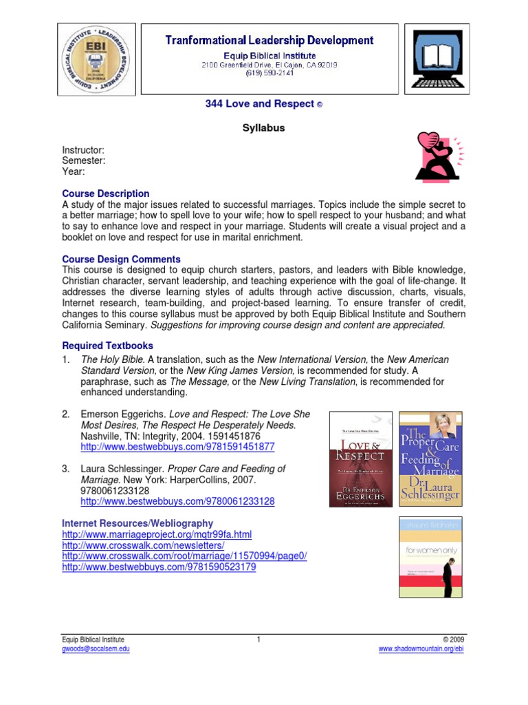 344 Love and Respect Syllabus | PDF | Study Skills | Marriage