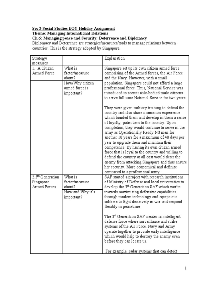 Sec 3 Social Studies EOY Holiday Assignment Theme: Managing International Relations CH 6 ...