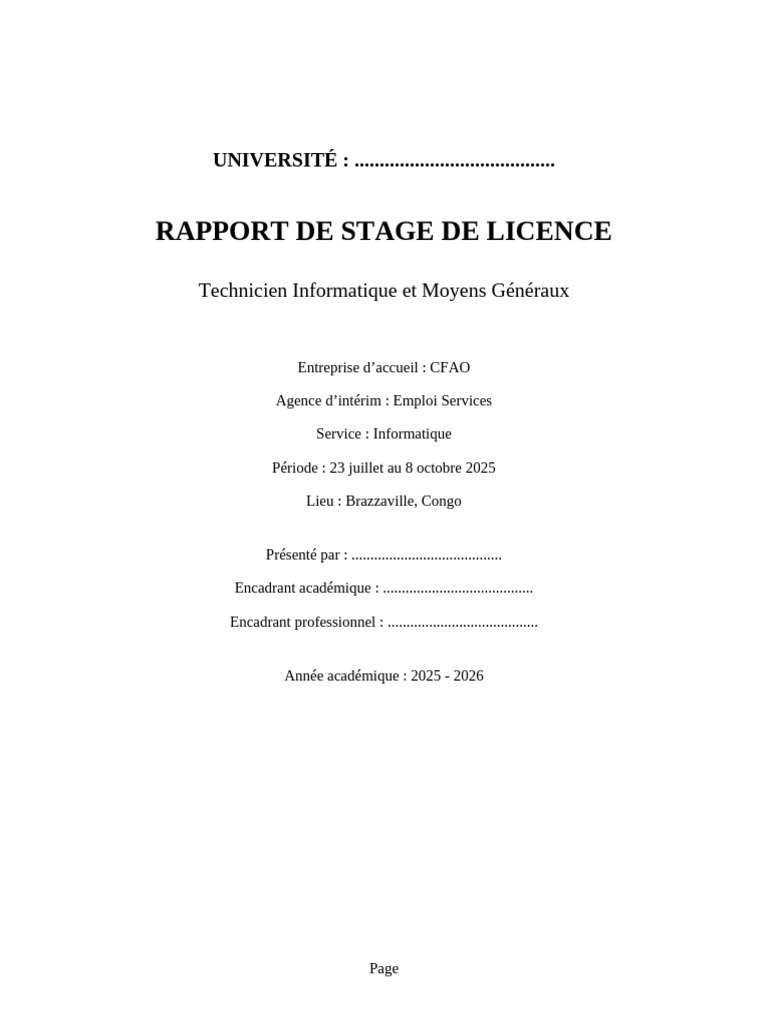Rapport de Stage CFAO Licence Premium | PDF | Informatique | Business