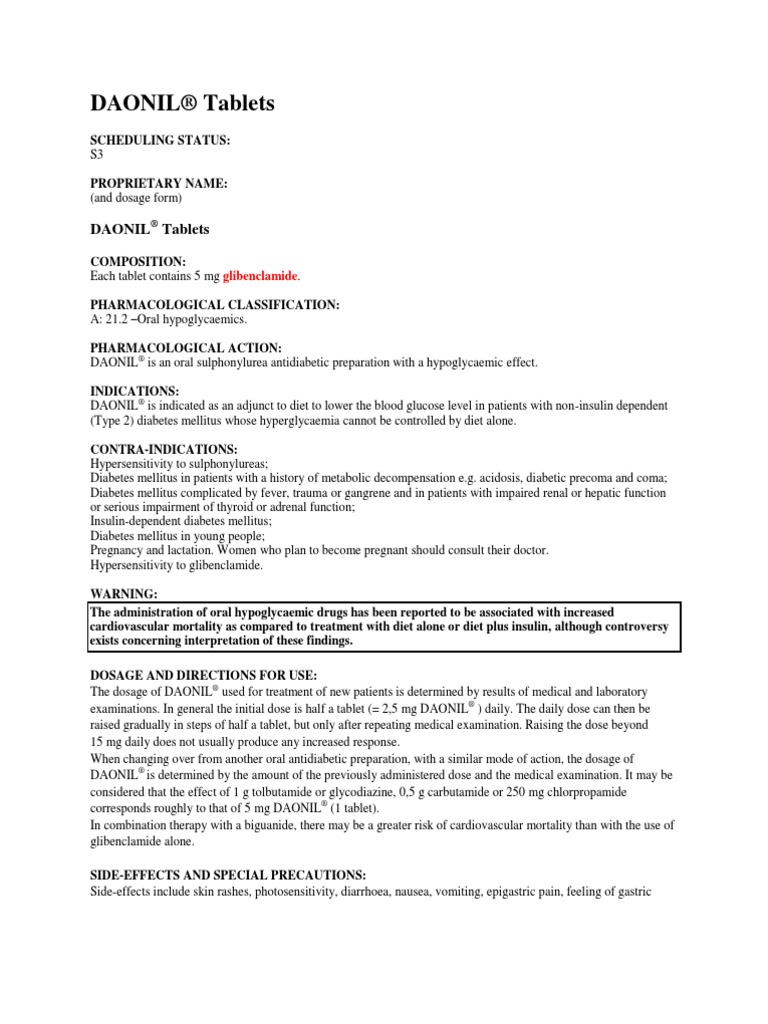 DAONIL® Tablets | PDF | Hypoglycemia | Diabetes