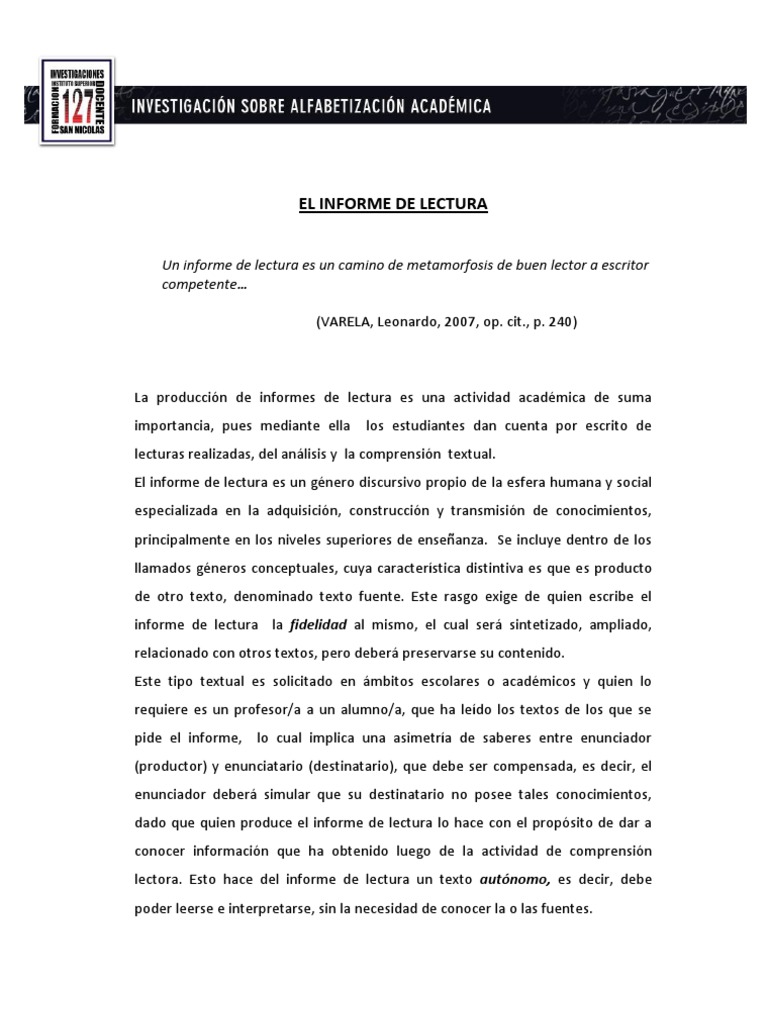 Estructura y Función del Informe de Lectura | PDF | Lectura (proceso ...