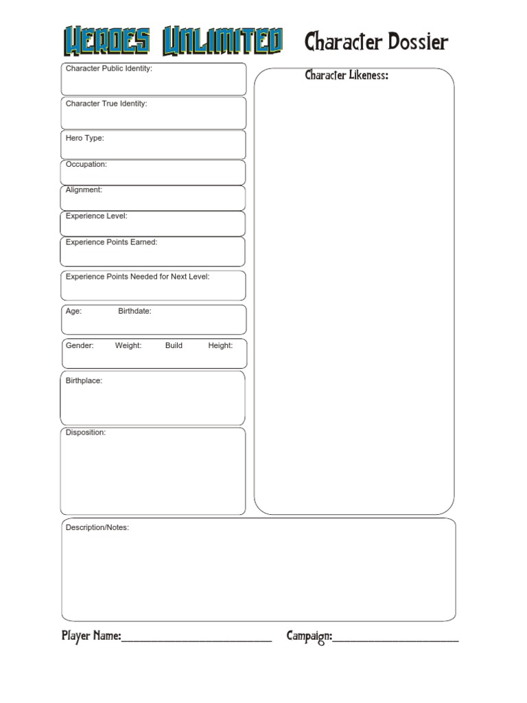 Heroes Unlimited Character Dossier