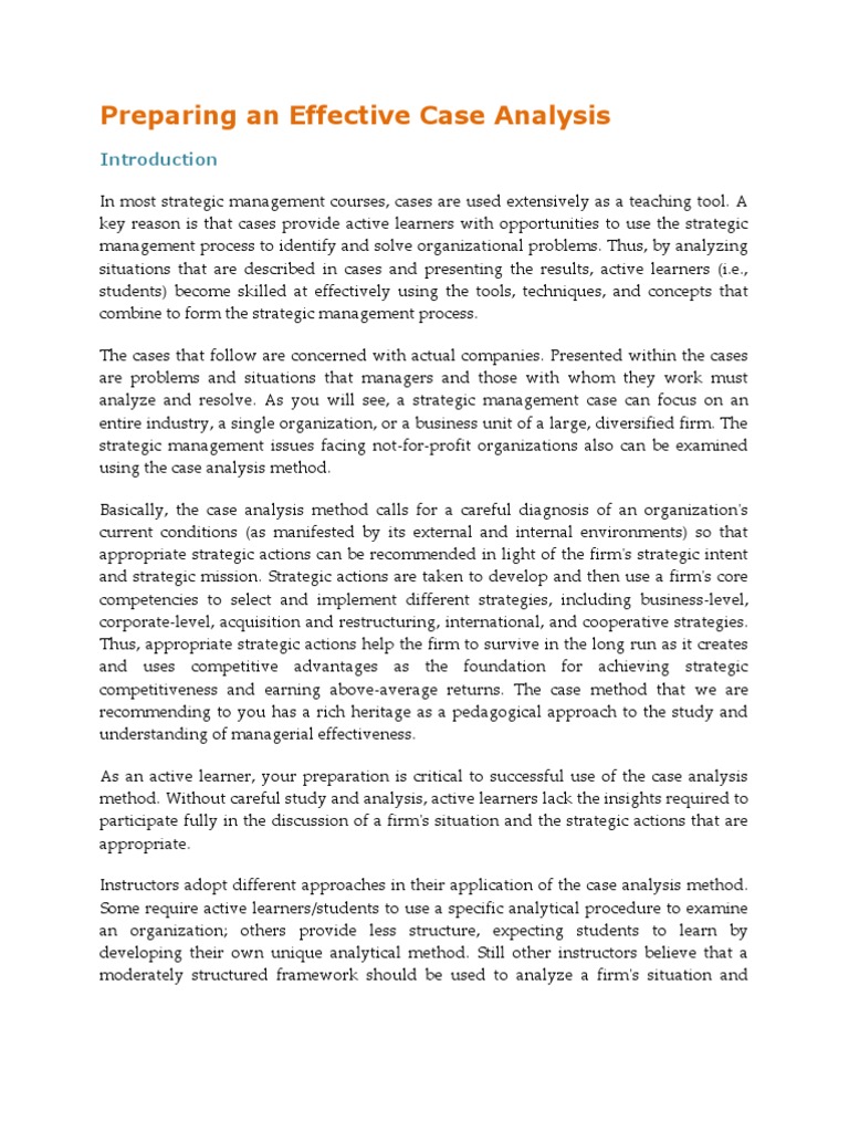 Preparing An Effective Case Analysis | PDF | Strategic Management ...