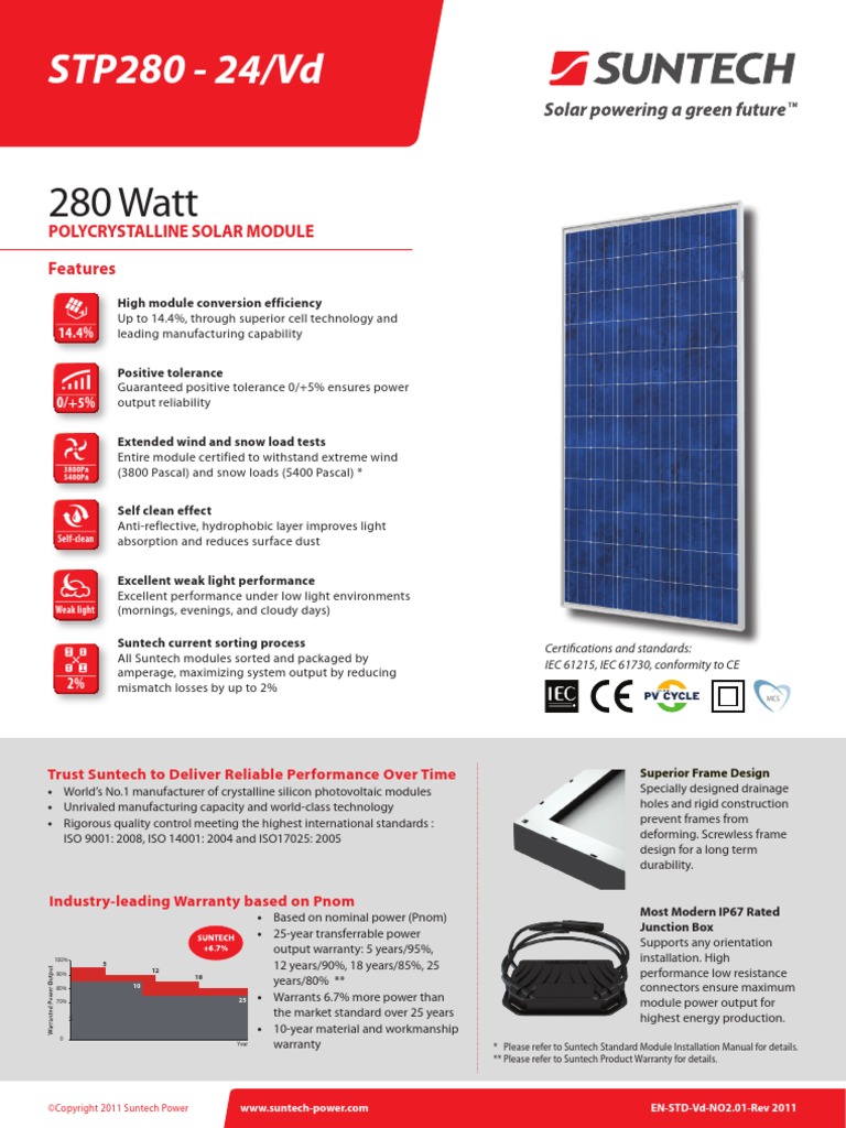 Suntech Multi 280W | PDF | Solar Panel | Solar Cell