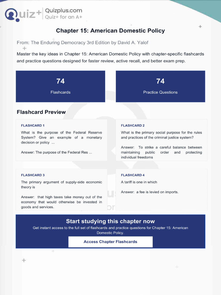 Flashcards for Chapter 15 American Domestic Policy | PDF