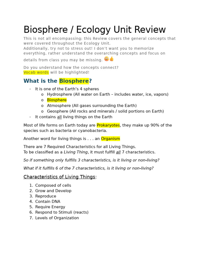 Biosphere_Ecology Unit Review | PDF | Plants | Food Web