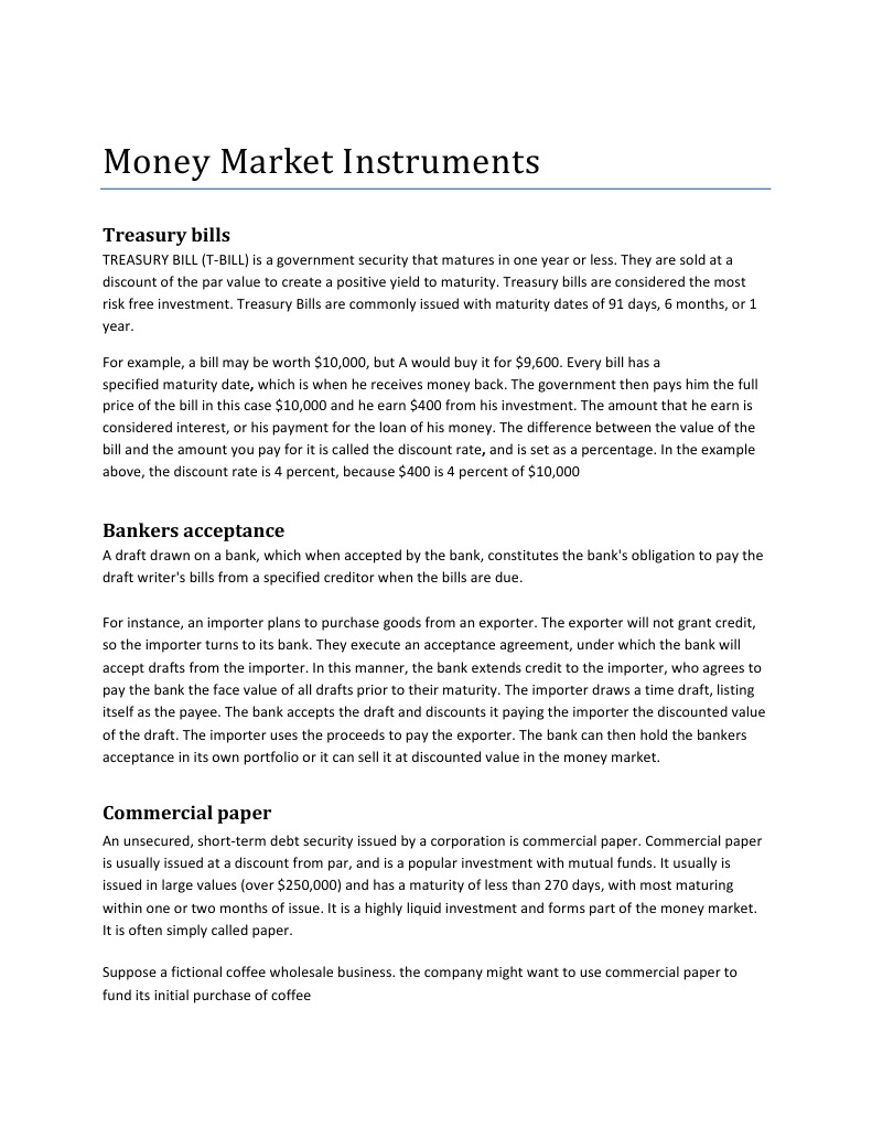 Money Market Instruments | PDF | Stocks | United States Treasury Security