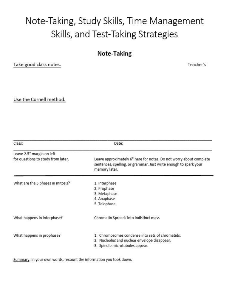 Time Management Study Skills Note Taking | PDF | Biological Processes ...