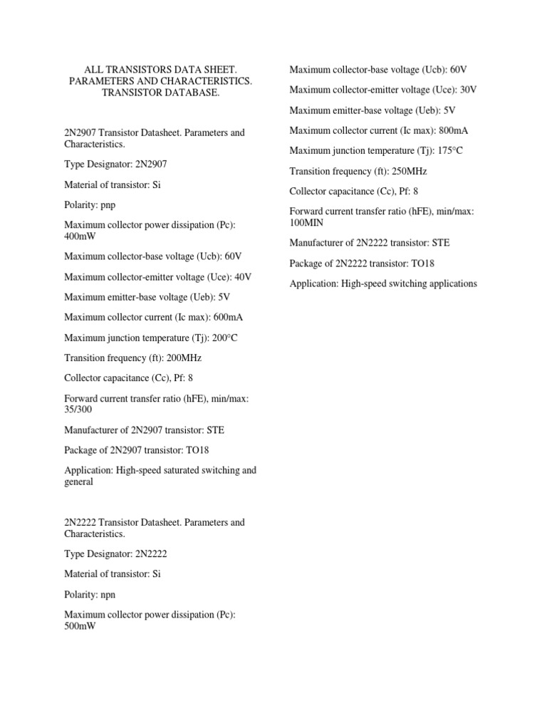 All Transistors Data Sheet | PDF