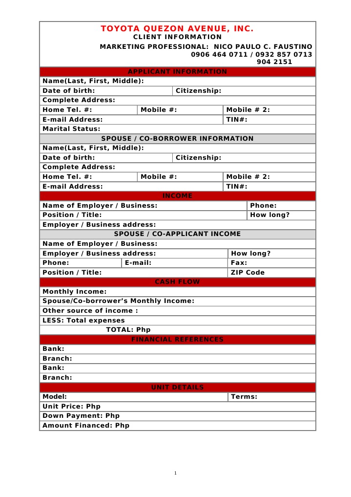Toyota Loan Application Form | PDF | Banking | Business