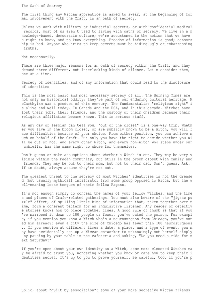 Oath of Secrecy | Wicca | Secrecy