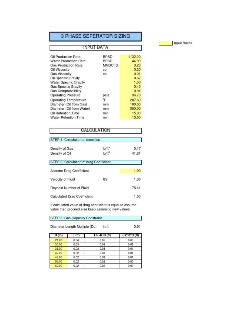 Seperator Sizing Sheet (Ken Arnold) | PDF