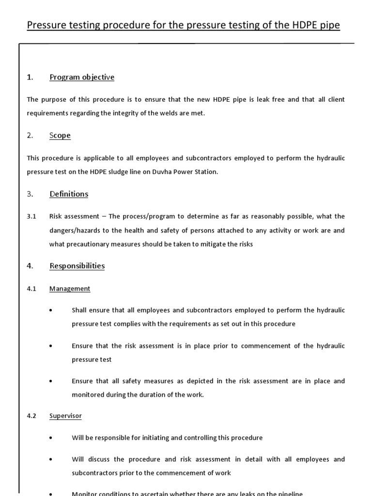 Pressure Testing Procedure | Risk Assessment | Risk