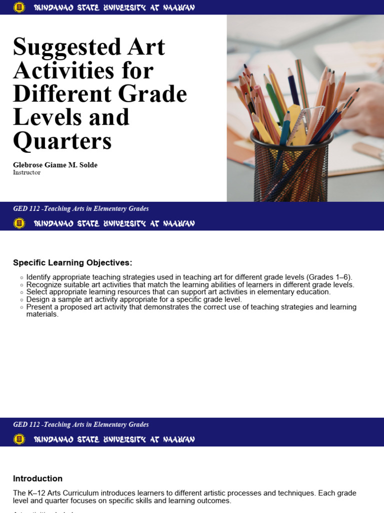 GED 112 Lesson 5- Suggested Art Activities for Different Grade Levels ...