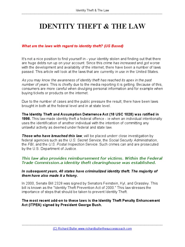 Identity Theft Law | PDF | Identity Theft | Theft