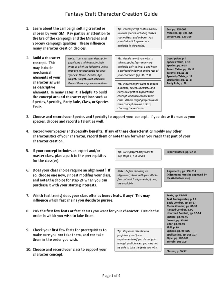 Fantasy Craft PC Creation Guide | PDF | Tabletop Games | Role Playing Games