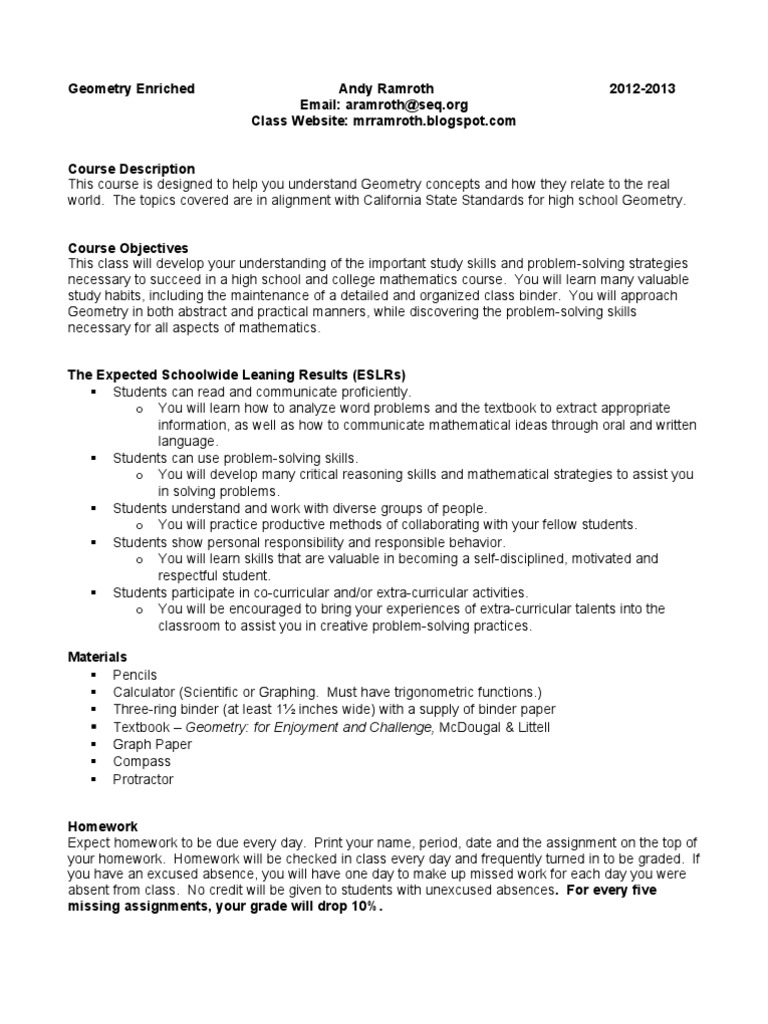 Geometry Syllabus | PDF