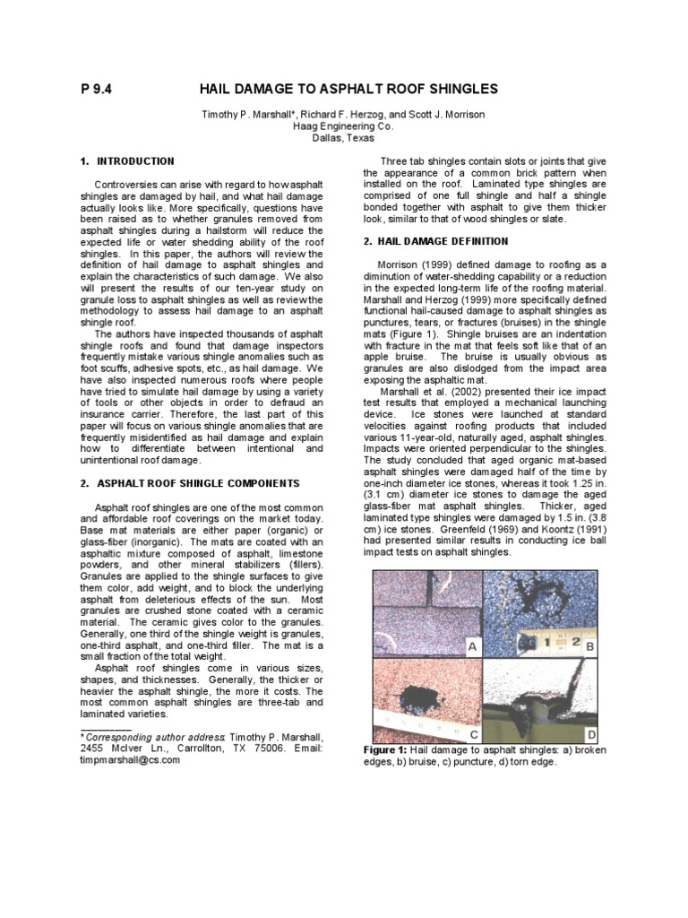 Hail Damage Assessment for Asphalt Shingles | PDF | Hail | Roof