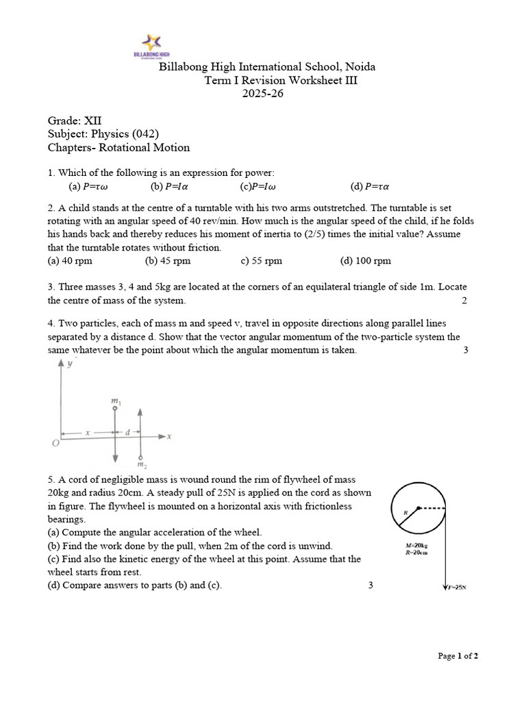 Rotational Motion Worksheet | PDF | Rotation Around A Fixed Axis ...