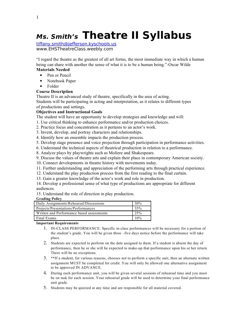 Theatre II Syllabus: Ms. Smith's | PDF | Play (Theatre) | Theatre