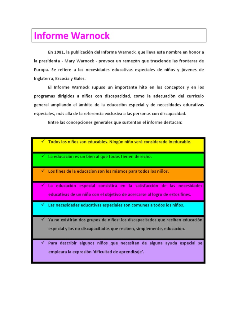 informe warnock | Educación especial | Sicología y ciencia cognitiva ...