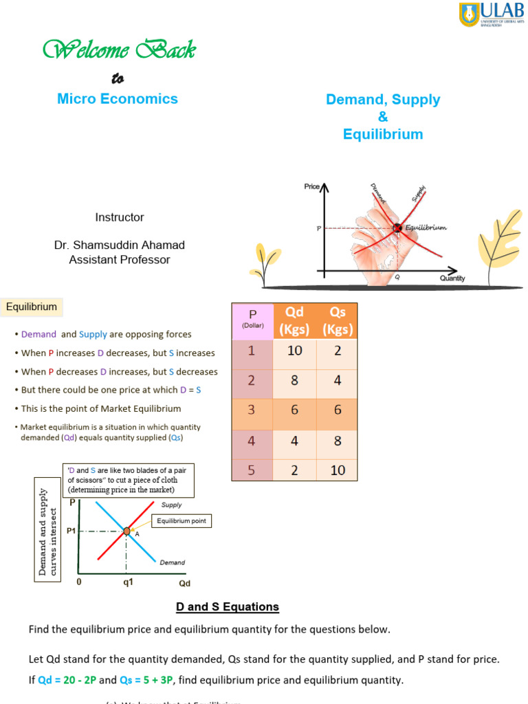 Lecture - 4 (Equilibrium) | PDF | Economic Equilibrium | Supply And Demand
