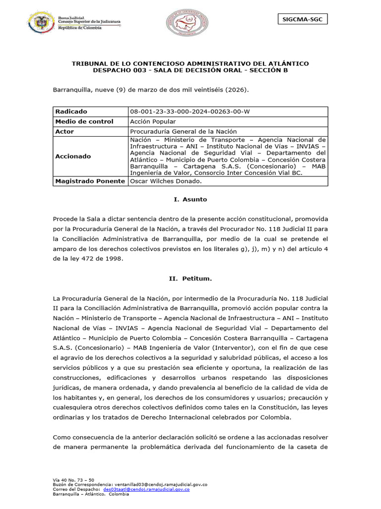Sentencia sobre el peaje Papiros, en Puerto Colombia | PDF | Transporte ...