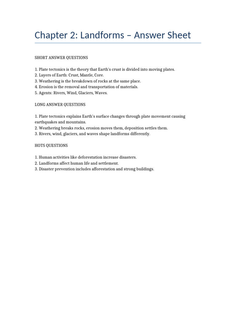 Landforms Answer Sheet | PDF