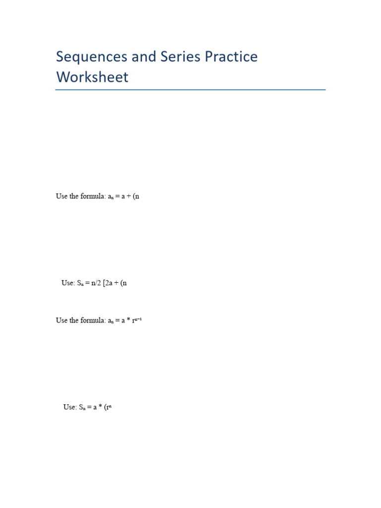 Sequences and Series Practice Worksheet | PDF