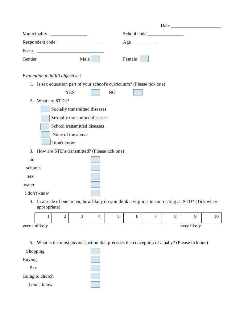 Sex Education Research Questionnaire Sex Education Sexually