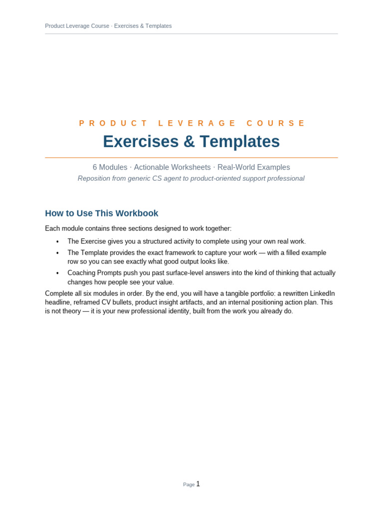 Product Leverage Course Exercises and Templates | PDF
